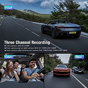Sarmert 4K 3 Channel Dash Cam Built-in WiFi&GPS, 4” IPS Touch Screen Car Camera, Dash Cam with IR Night Vision, 64GB EMMC Car Dashboard Camera Recorder with Parking Mode, G-Sensor, Loop Recording