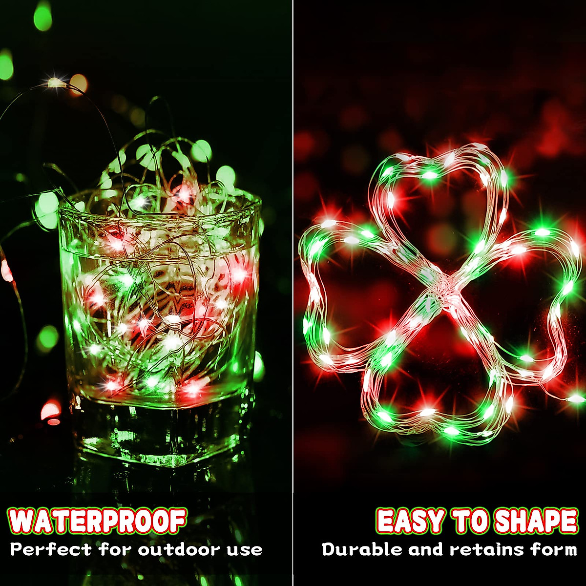 Smacen Led Fairy Lights Battery Operated, 16.4FT Red and Green Christmas String Lights,Battery Powered Copper Wire Starry String Lights for Wedding,Party,Bedroom, Christmas Decor (Red & Green, 16.4)