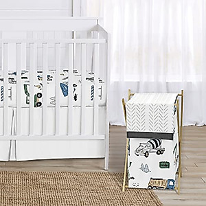 Sweet Jojo Designs Construction Truck Baby Kid Clothes Laundry Hamper - Grey Yellow Black Blue and Green Transportation Chevron Arrow