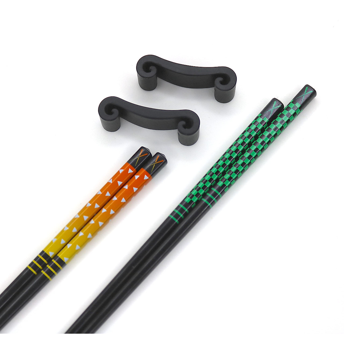 Anime Sticks - Tanjiro & Zenitsu Set of 2 Fiberglass Chopstick Pairs with Stands - 24cm Long