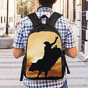 DEHIWI Cool Bull Riding Print Backpack Cute Lightweight Daypack Casual Travel Laptop Daypack For Men Women
