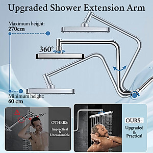 Shower Head with Handheld Combo, 12'' Rectangle Rain Shower Head with Upgraded 12'' Z-Shaped Shower Extension Arm, High Pressure 4 Setting Handheld Shower Head with 60'' Hose, Height/Angle Adjustable