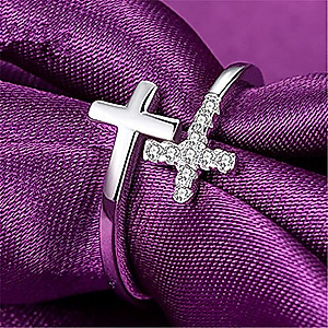 CANEER 925 Sterling Silver Christian Faith Cross Ring for Women, Dainty Inspirational Jewelry Easter Teen Gifts