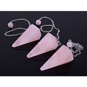 Natural Rose Quartz Crystal Gemstone Hexagonal Pointed Reiki Chakra Pendant Pendulum