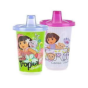 Nuby Wash or Toss Reusable Cups & Lids with Spout, Nickelodeon Dora The Explorer, 10 Oz, 6 Count