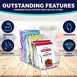 ELTOW 6 Pack Snack Organizer for Pantry, 3 Compartment Plastic Pantry Organizer Bins with Removable Dividers, Chip Organizer for Pantry, Food Packets, Spices, Condiments, Fridge, Cabinet, Kitchen