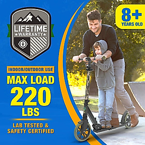 SereneLife Kick Scooter Adult Teenagers Kids- 2 Wheel Kids Scooter with Adjustable T-Bar Handlebar - Alloy Anti-Slip Deck - Portable Folding Scooters for Kids with Carrying Strap - Camouflage