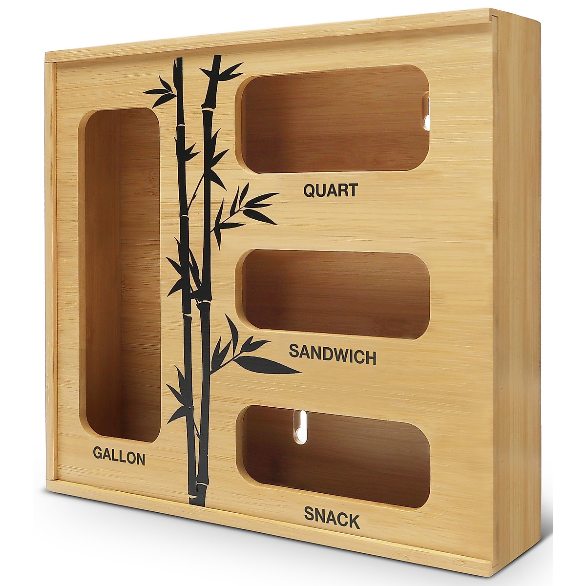 randomgrounds Zipper Bag Storage Organizer for Drawer - Artistic Design 100% Bamboo Wooden Zipper Plastic Sandwich Baggie, Zipper Home Kitchen Pantry Organization Holder with Magnetic Lock