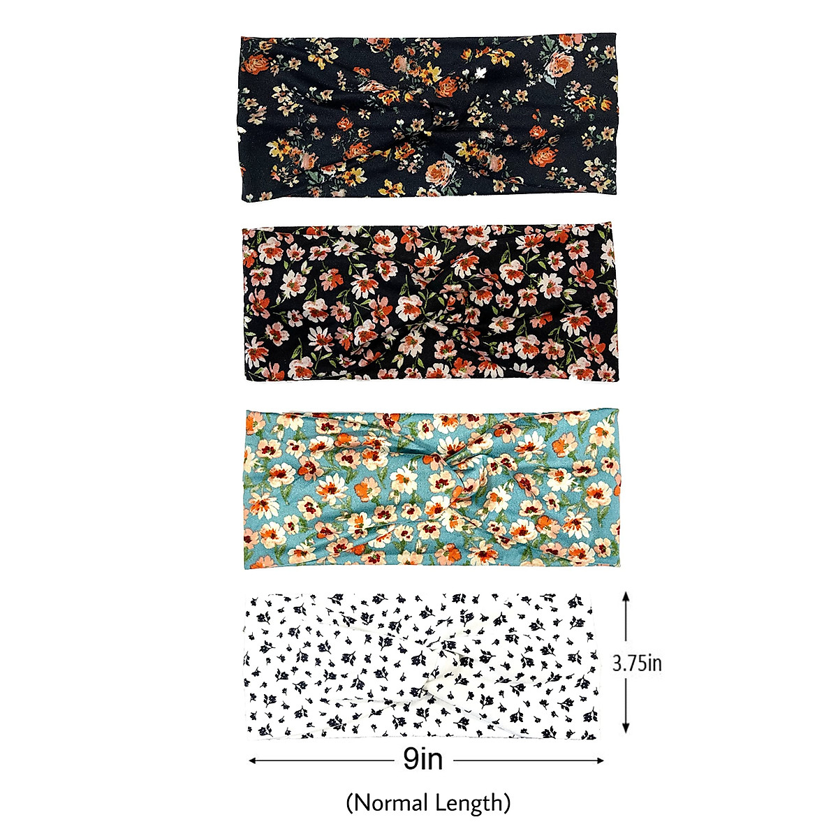 SWEETKIE Twist Front Headbands - Cute Head Wraps Perfect for Yoga, Workouts, Daywear, Happy Hour - Fashion Accessory for Women, Girls, Teens - 4 Floral Patterns