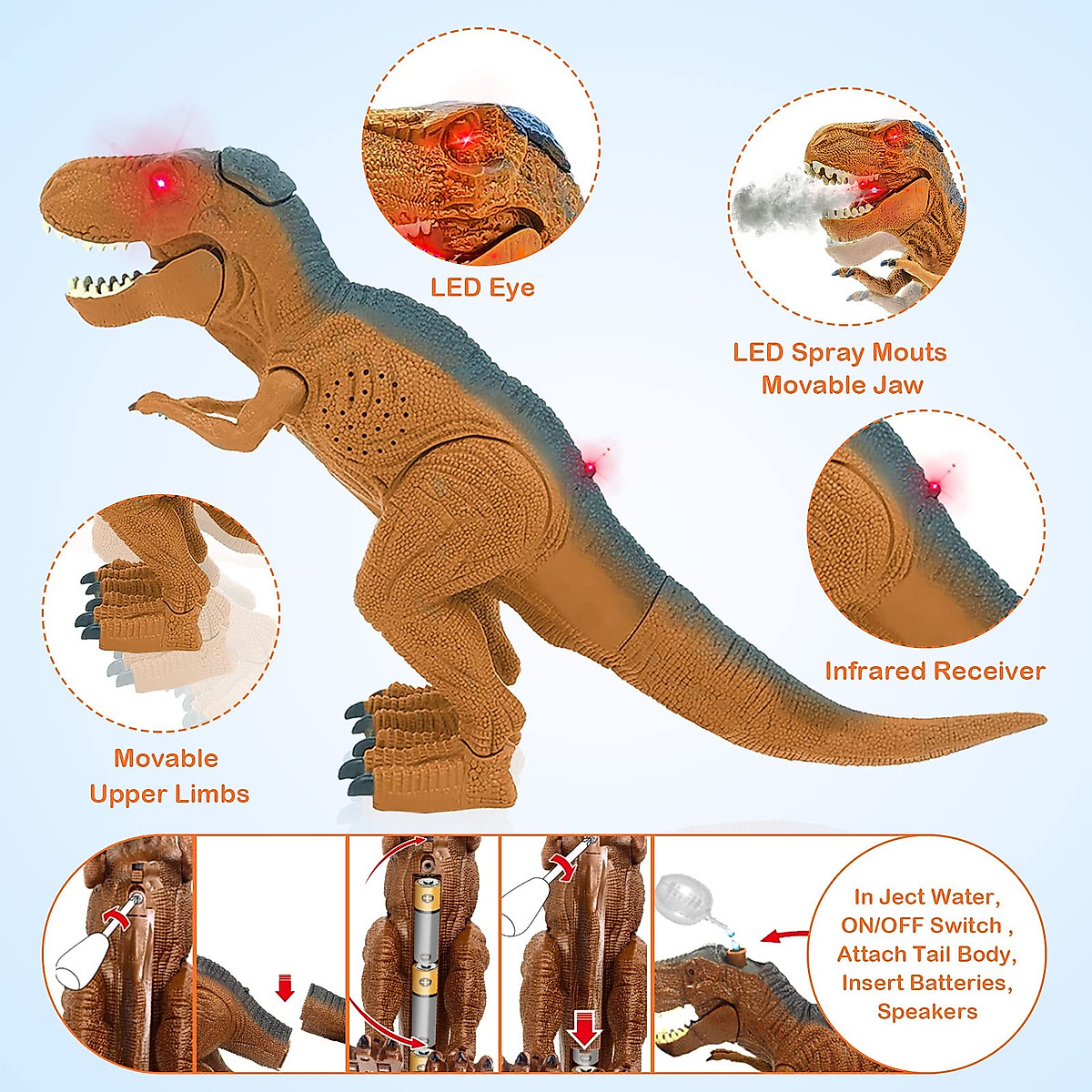 HYRENEE Remote Control Dinosaur Toy for Kids,Walking Dinosaur T-Rex Toy with Lights,Sounds & Spray, Realistic Walking Tyrannosaurus Rex Toy, Dinosaur Toys for Kids 3-5 5-7