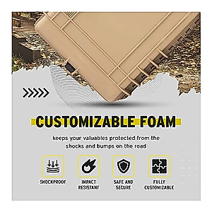 Koah Weatherproof Hard Case with Customizable Foam (28.3" x 16.9" x 7.0" Inch Outer, 25.4" x 13.7" x 6.4" Inner) - Tan