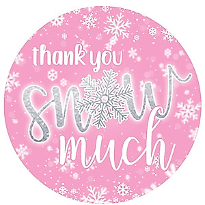 Pink Winter Onederland 1st Birthday Party Thank You Stickers, Pink Snowflake Thank You Snow Much - 40 Count