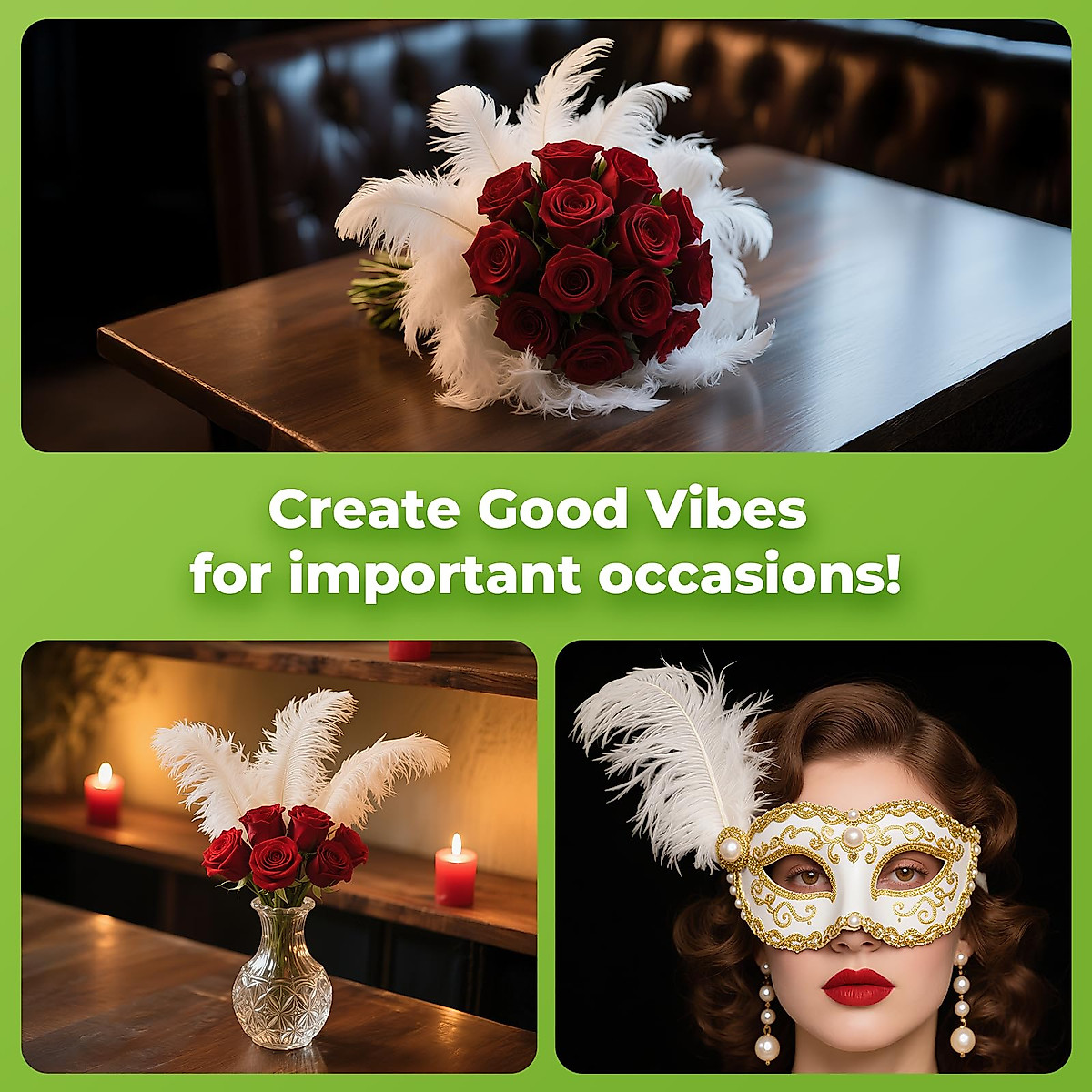 Piokio 20 pcs White Ostrich Feathers Plumes 10-12 inch(25-30 cm) Bulk for DIY Christmas Decorations, Wedding Party Centerpieces, Gatsby Decorations