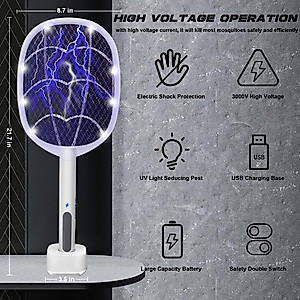 Phosooy Electric Fly Swatter Rackets, 2-in-1 Handhold Bug Zapper with 3000V High Voltage, Plug-in Mosquito Killer Insect Light Trap with 3 Layer Safety Mesh Portable for Indoor Outdoor Use (2)
