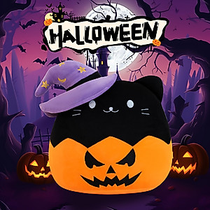 Gudisi Halloween Black Cat Plush Pumpkin Pillow Halloween Decoration and Gift for Kids, Girls & Boys