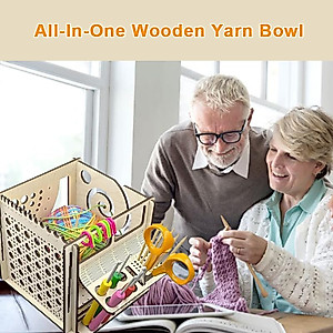 All in One Wooden Yarn Bowl-Wooden Yarn Bowl Knitting Bowl, Multifunctional Yarn Bowl Yarn Box Yarn Ball Holder, Yarn Storage Knitting Organizer Knitting Bowls for Yarn Gifts for Crocheter Lovers
