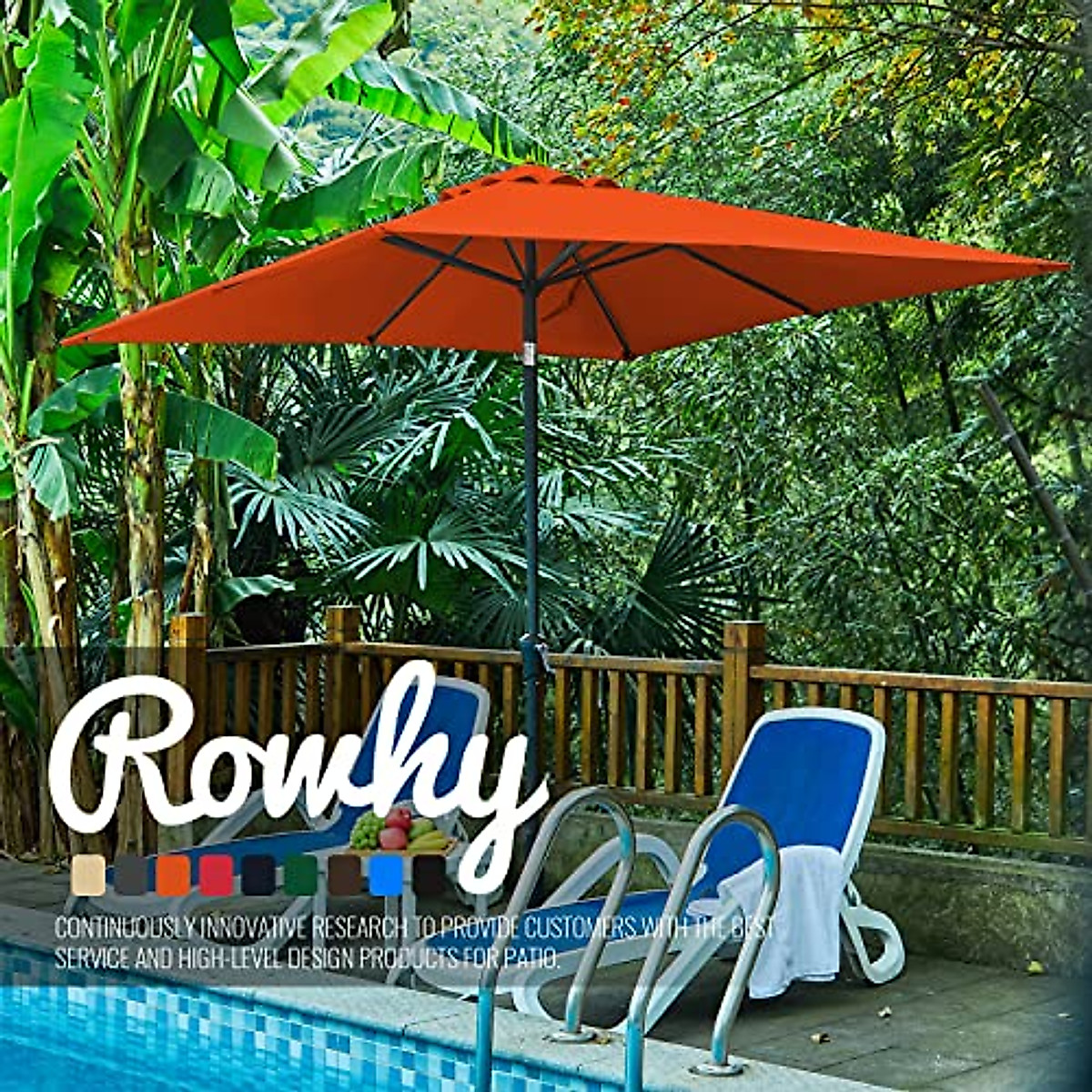 ROWHY Square8×8ft Patio Table Market Umbrella Outdoor Portable Garden Sunshade with Push Button Tilt and Crank Lift System UV Protection Waterproof Sunproof for Lawn Garden, Deck, Backyard ORANGE