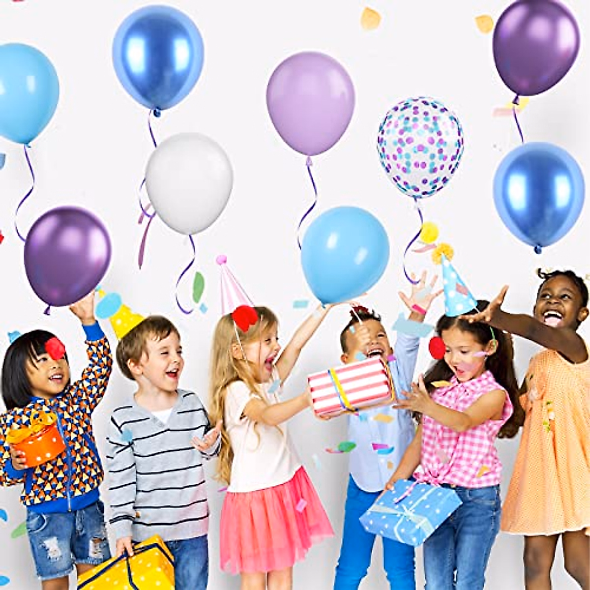 Blue and Purple Balloons Set, 50 PCS Blue 12 Inch Mermaid Balloons, Metallic Purple Blue White Latex Balloons Confetti Helium Balloons for Girls Mermaid Birthday Party Baby Shower Winter Supplies