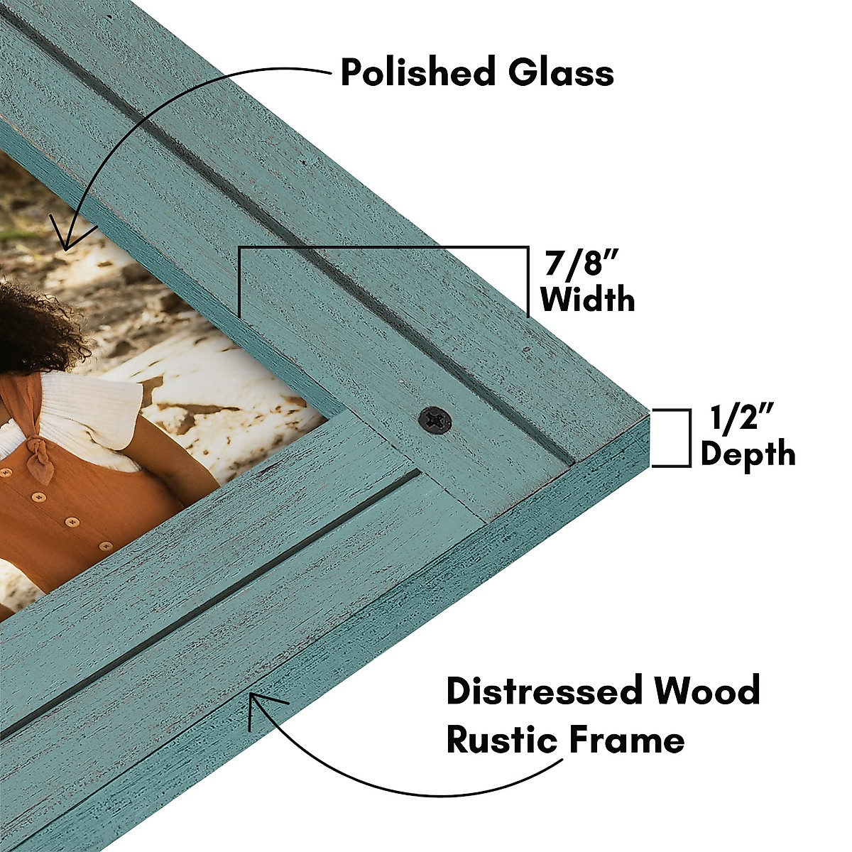 Americanflat 11x14 Picture Frame with Polished, Crystal Clear Glass - Hampton Collection - Distressed Wood Picture Frames for Vertical or Horizontal Wall Display - Turquoise Blue
