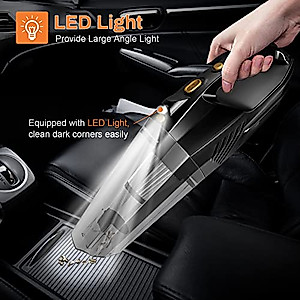 SAKKCA Car Vacuum Cleaner Cordless - Handheld Vacuum Rechargable, 9000pa High Suction, Led Light, Wet-Dry Use Portable Car Vacuum for Vehicle Home Office