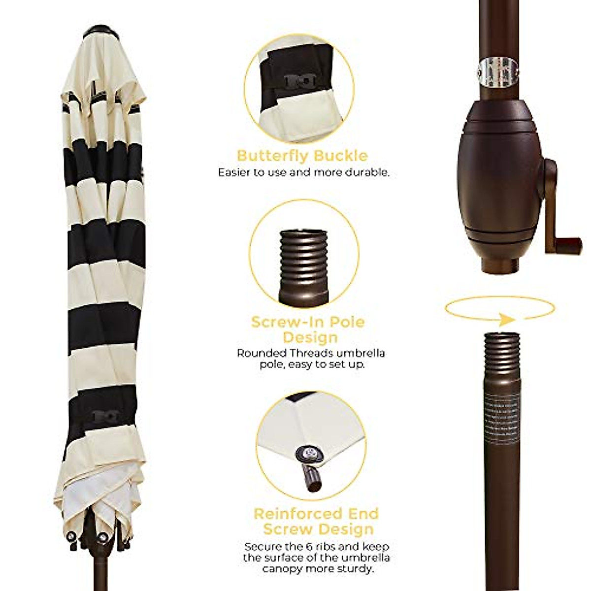 Abba Patio 9' Patio Umbrella Market Umbrella Outdoor Table Umbrella with Push Button Tilt & Crank for Patio, Black and Cream Stripe