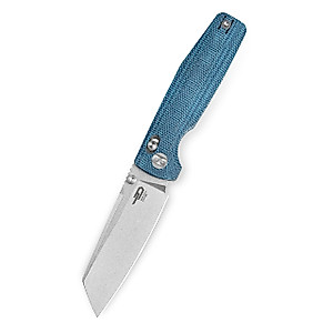 BESTECH KNIVES Pocket Folder Folding Knife: 3.5" D2 Steel Cleaver Stonewashed Blade, Micarta Scales, Thumbstud, B-Lock, EDC Steel Wire Clip (Blue)