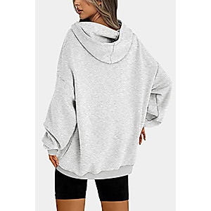 EFAN Sweatshirts Hoodies for Women Oversized Fall Fashion Outfits 2023 Clothes Solid Basic Soft Yoga Loose Winter Tops Sweaters Grey