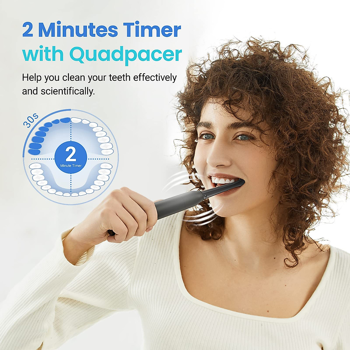 Electric Toothbrush for Adults and Kids, Etekcity Sonic Rechargeable 2 Minutes Smart Timer, 8 Soft High-Density Brush Heads with 5 Modes & Travel Case, Black