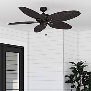 Honeywell Ceiling Fans Duval 52 Inch Ceiling Fan, Quick 2 Hang Indoor/Outdoor Ceiling Fan with Pull Chain, Tri-Mount 5 Blade Tropical Design, ETL Damp Rated, Bronze (50201-01)