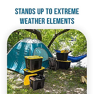 Homz 34-Gallon Durabilt Plastic Stackable Home Office Garage Storage Organization Container Bin w/Lid and Handles, Black/Yellow (2 Pack)