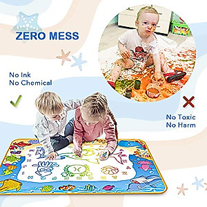Water Doodle Mat - Kids Painting Writing Color Doodle Drawing Mat Toy Bring Magic Pens Educational Toys for Age 2 3 4 5 6 7 Year Old Girls Boys Age Toddler Gift