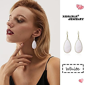 XGALBLA Natural Crystal Healing Birth Stone Drop Earrings Statement White Teardrop Quartz Dangle Earrings for Women Gold Fashion Jewelry