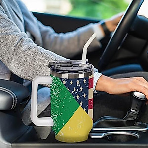 U.S. And Congo Retro Flag Insulated Tumblers with Handle Stainless Steel Coffee Mug Funny Travel Cup with Lid Straw 40oz