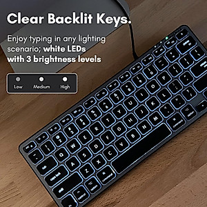 Macally Backlit Wired Keyboard for Mac | Compatible Apple Keyboard (Small and Compact) Comfortable All Day Typing USB Keyboard for MacBook Pro/Air, iMac, Mac Mini/Pro (Space Grey)