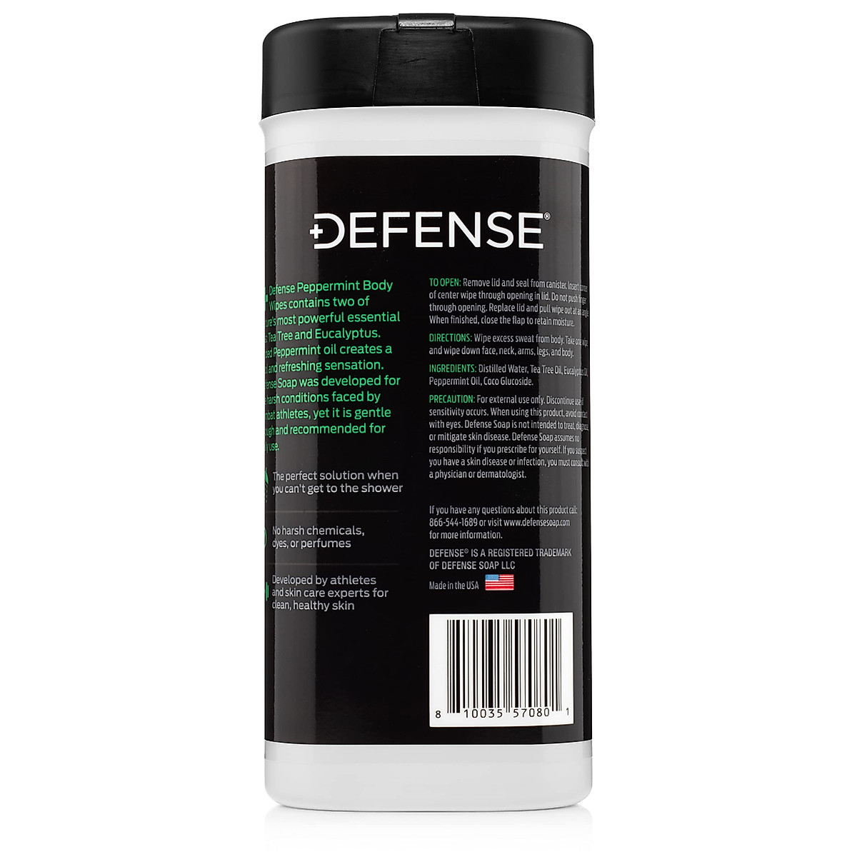 Defense Soap All Natural Peppermint Body Wipes 2PK with Tea Tree Oil | Wrestling, Combat, Camping, Gym, Post Workout Shower Wipes for Men and Women. 40 Count (Pack of 2)