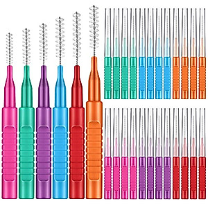 Yinder 100 Pcs Braces Brushes for Cleaner Interdental Brush Toothpicks Teeth Cleaning Soft Flossing Heads Floss Dental Tools Braces Flossers Tooth Picks Flossers with Bristles, 6 Colors and Sizes