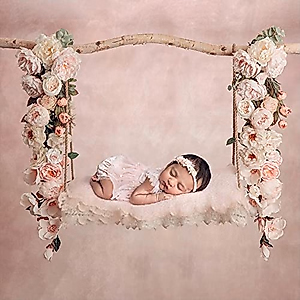 Pink Lace Newborn Photography Outfits Girl Newborn Photography Props Pearl Lace Rompers Newborn Girl Lace Romper Photoshoot Outfits Baby Photo Props (Short Sleeve, Pink, 0-2Months)