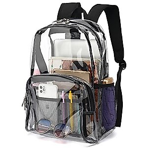 Clear Backpack School Bag Bookbag, Heavy Duty PVC Plastic Transparent See Through Backpacks for Men Women Girls Boys (Black)