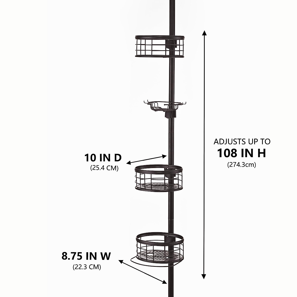 Utopia Alley Rust-Resistant Tension Pole Shower Caddy, 3 Shelves (Oil Rubbed Bronze)