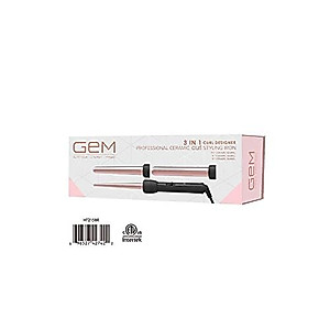 GEM 3 in 1 CURL Designer Professional Ceramic Curler Styling Iron, GEMwith 3 Ceramic Barrels