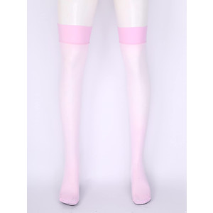 Sxiwei Men Sissy Oil Silk Thigh High Lace Stocking Mesh Sheer Lingerie Tights Pantyhose Socks Underwear Pink Medium