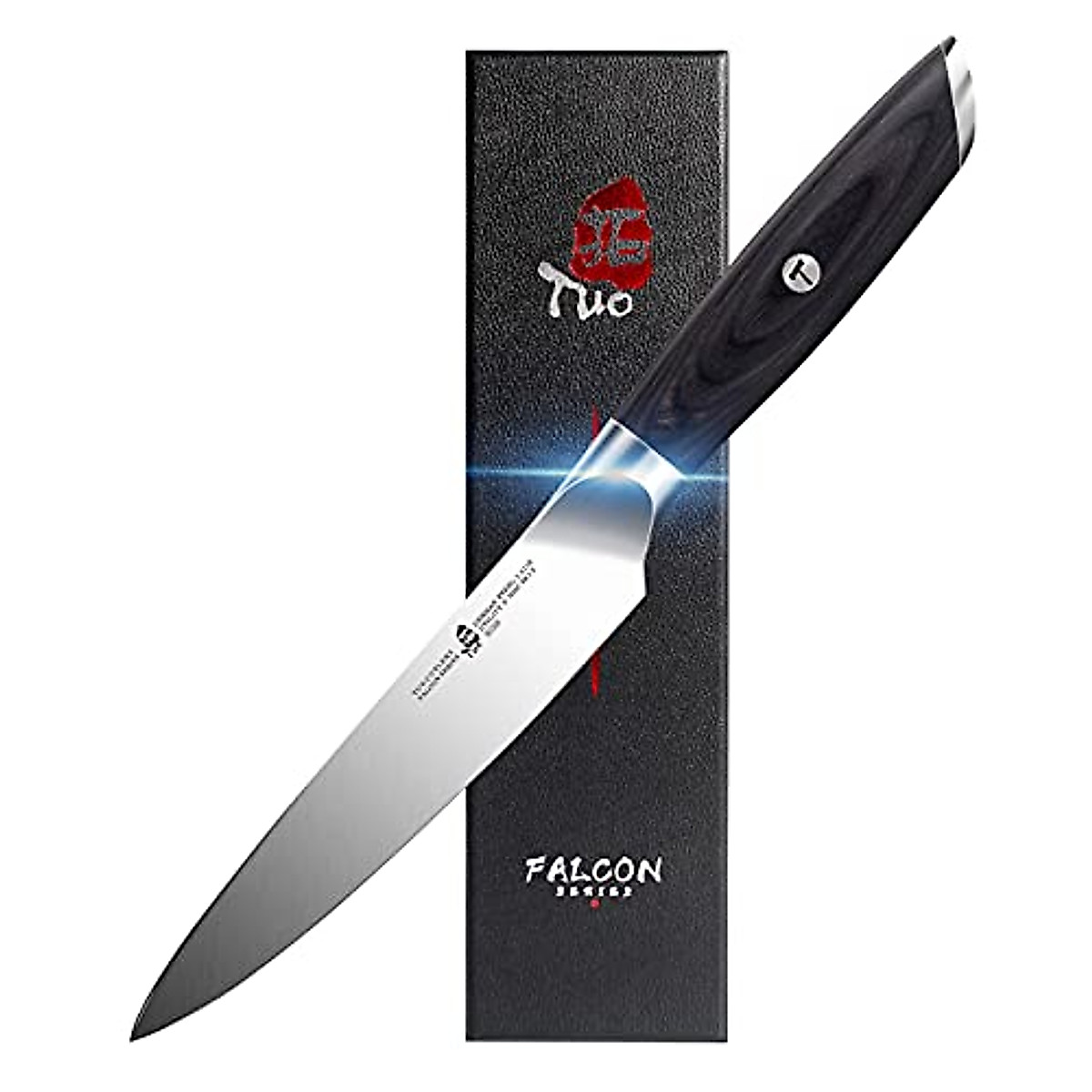 TUO Kitchen Utility Knife - 5 inch Kitchen Cooking Knife Paring Knife- German HC Steel Non-Serrated Steak Knife - Full Tang Pakkawood Handle - Falcon Series with Gift Box
