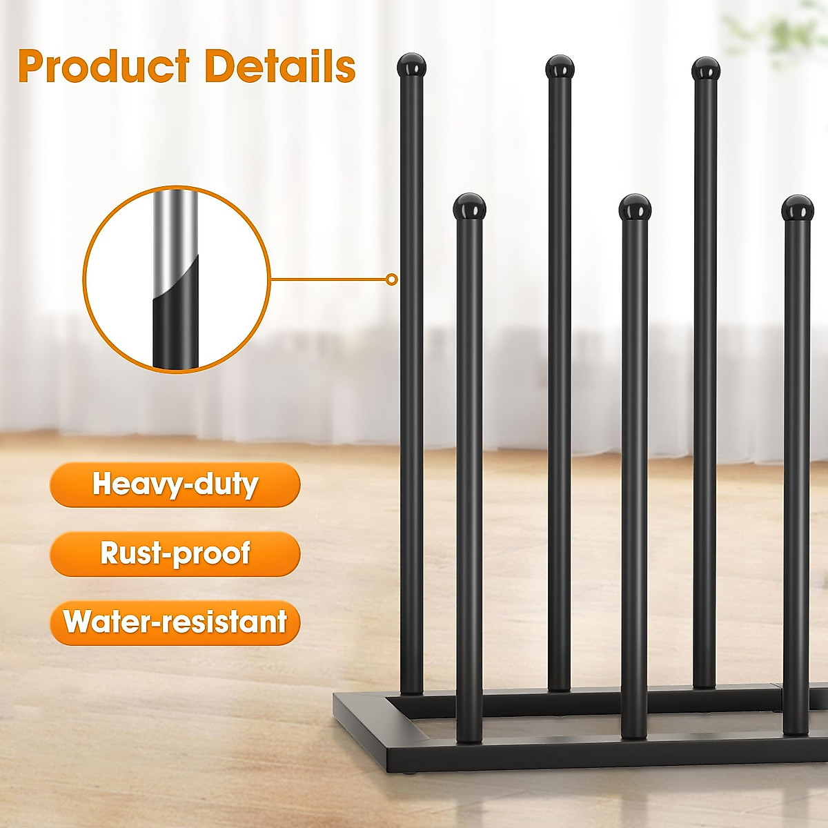 Urban Deco Free Standing Shoe Racks, Boot Organizer for Tall Boots, Black Metal Boot Rack Fit for 6 Pairs, Shoe Organizer for Dorm Room, Closet, Entryway (Black-6pairs)