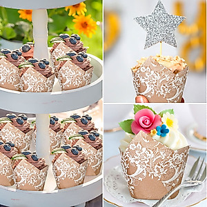 200 Pcs Wedding Tulip Cupcake Liners Bridal Shower Muffin Liners Baking Cups Greaseproof Paper Cupcake Wrappers Cupcake Holders for Party Wedding Girls Birthday Decoration (Lace)