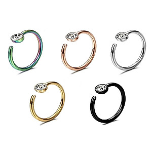 GUAngqi C-Shaped Nose Ring Bone Curved Hoop Rings Piercings Jewelry for Men Women,Multicolor (5pcs/Pack)