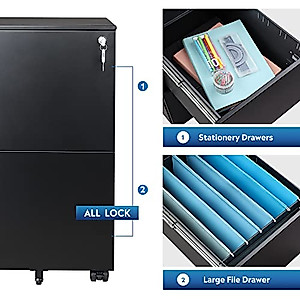 DEVAISE Mobile Filing Cabinet with Lock, Vertical File Cabinet for Legal/Letter/A4 Files, Fully Assembled Except Wheels, Black