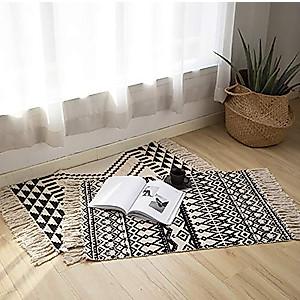 Nicunom 2 Piece Boho Bathroom Rug, 2'x4.2'+2'x3' Geometric Bath Mat, Woven Cotton Rug with Tassels Farmhouse Runner Rugs Machine Washable Boho Carpet for Living Room Kitchen Floor Laundry Room