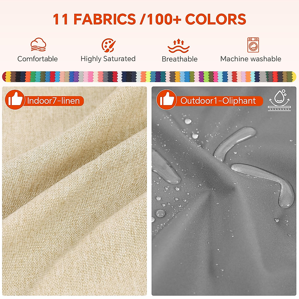 Focuprodu Custom Cushion Covers,Patio Bench Cushion Cover, Replaceable Bench Cushion/Chair Cushion Cover.80+ Colors to Choose from.Multi-Scene Applications. (Custom Size)