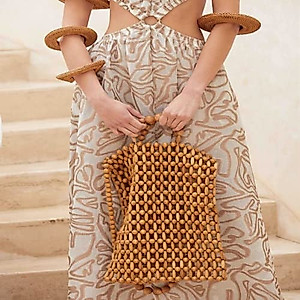 Handmade tote bags for women hand-woven bags handbag retro bamboo beach bags straw bag Acrylic rattan bag drawstring for summer