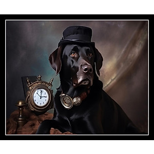 Steampunk Black Labrador, Art Print, Wall Hanging, Animal Poster Picture, Fantasy Anthropomorphic, Curious Arts Gift (8 x 10)